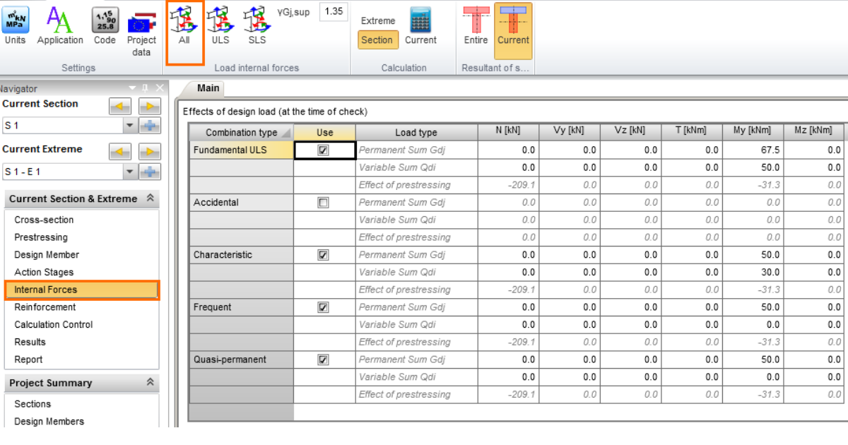 How to fill in the table of internal forces in RCS module? | IDEA StatiCa